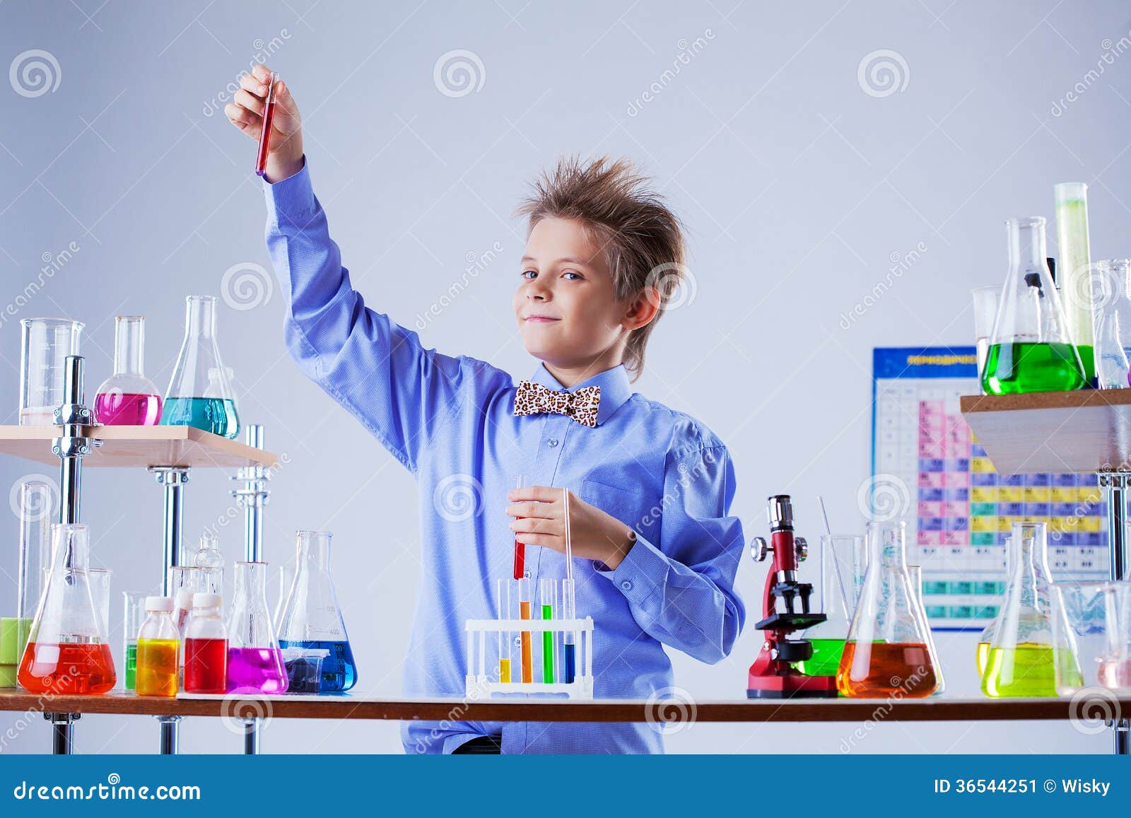 Cute Boy Posing with Variety of Reagents in Lab Stock Image - Image of ...