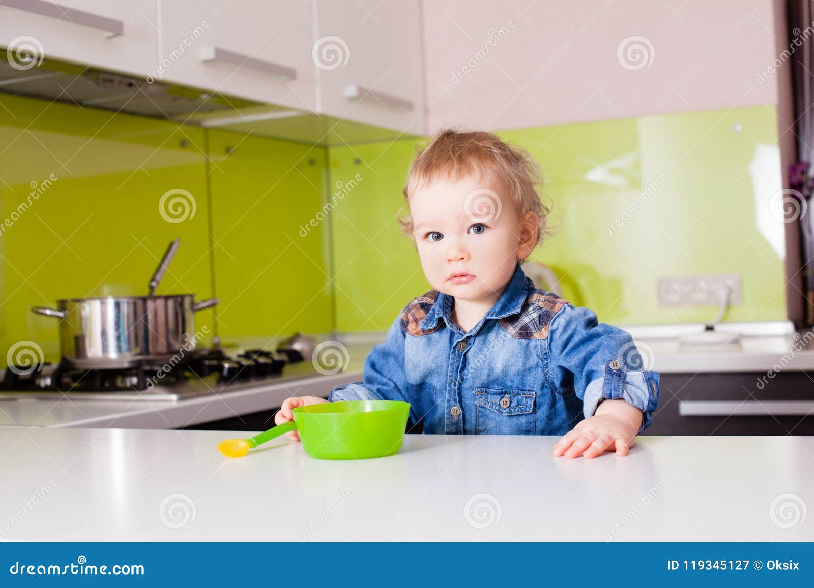Cute Boy is Preparing for Eating Stock Image - Image of baby, healthy ...