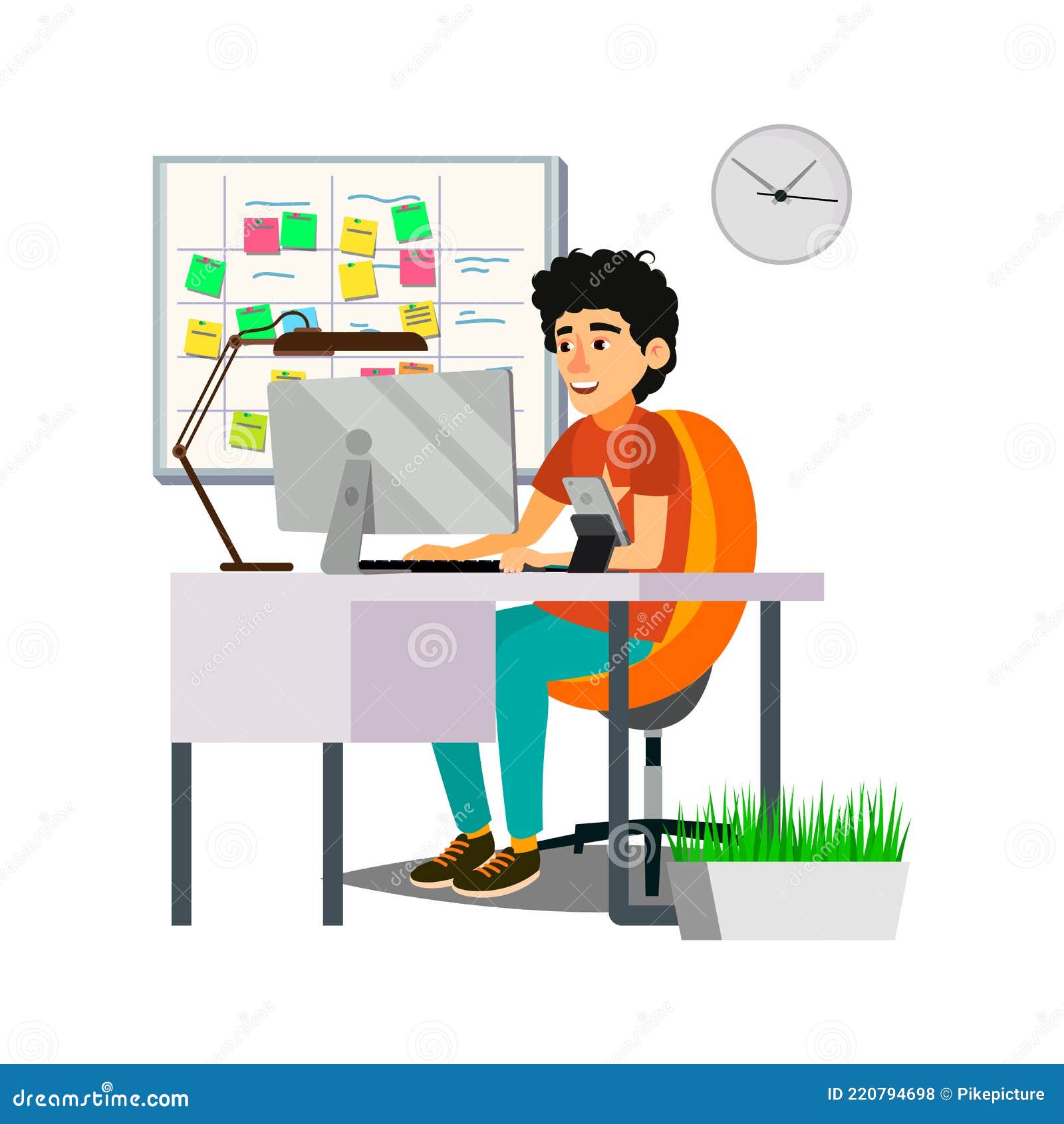Cute Boy Project Manager Planning Strategy in Office Cartoon Vector ...