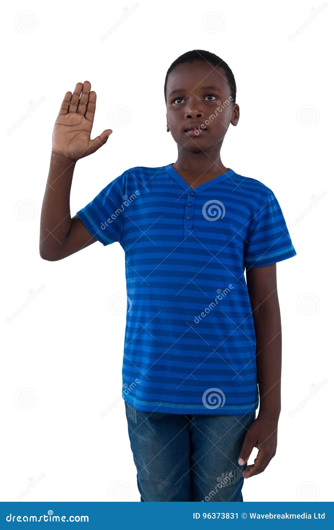 Cute boy raising his hand stock image. Image of shot - 96373831