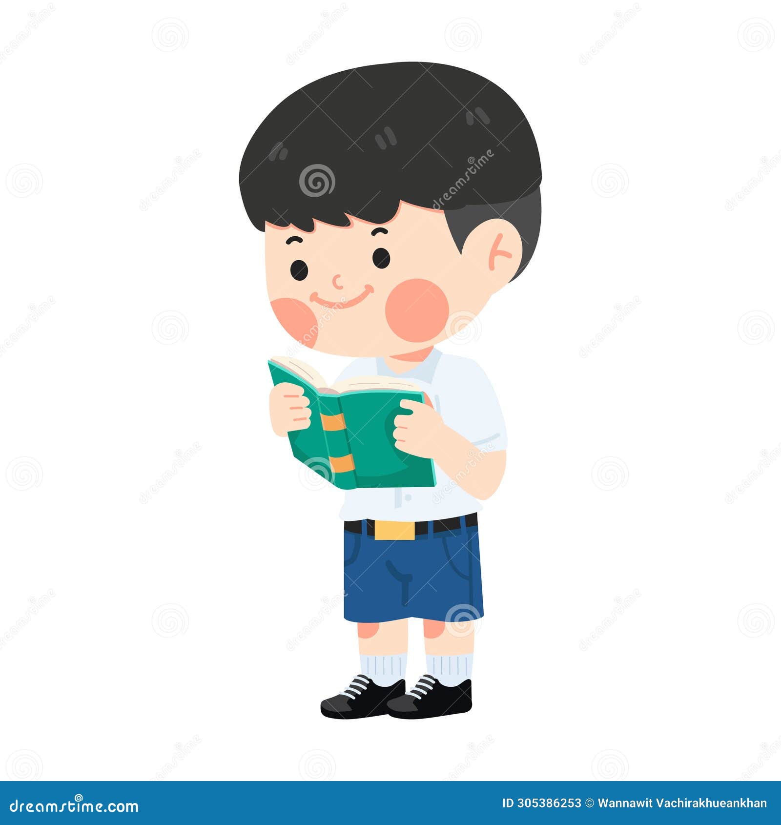 Cute Boy Reading a Big Book Stock Illustration - Illustration of ...