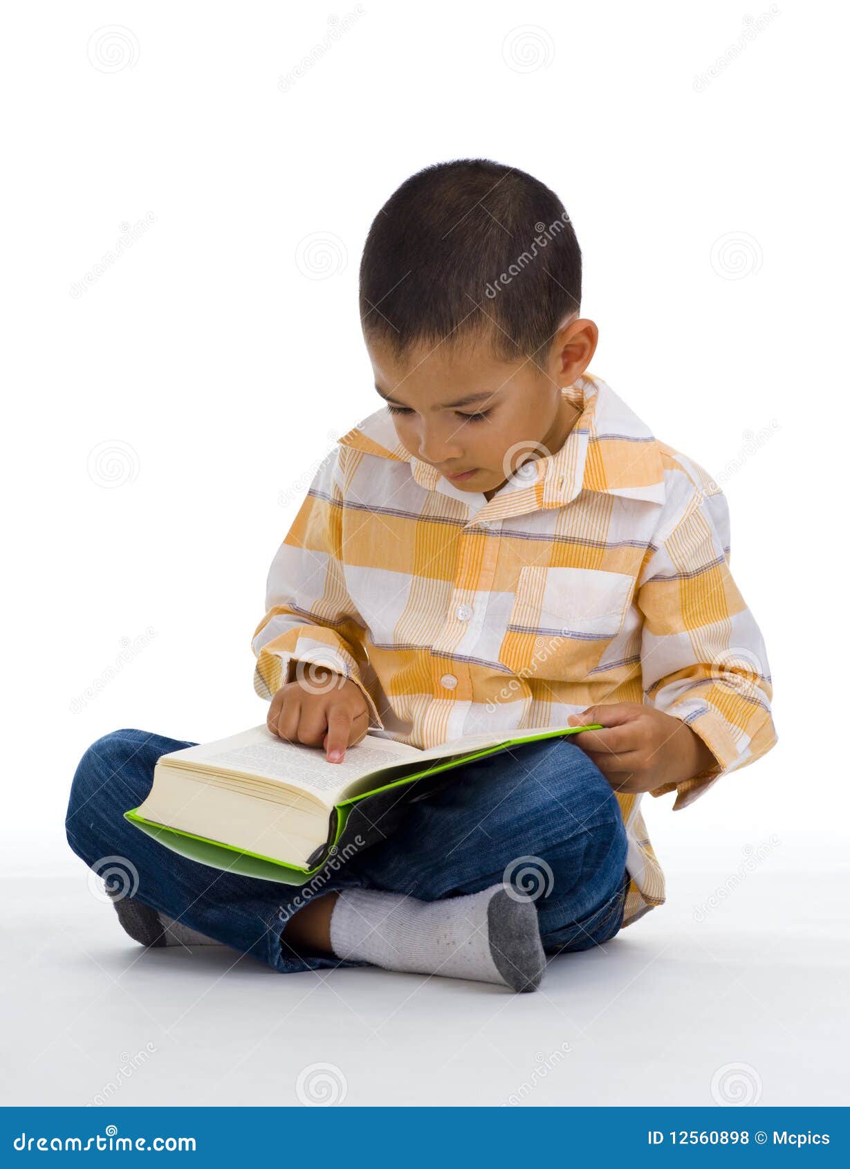 Cute boy reading a book stock photo. Image of point, asian - 12560898
