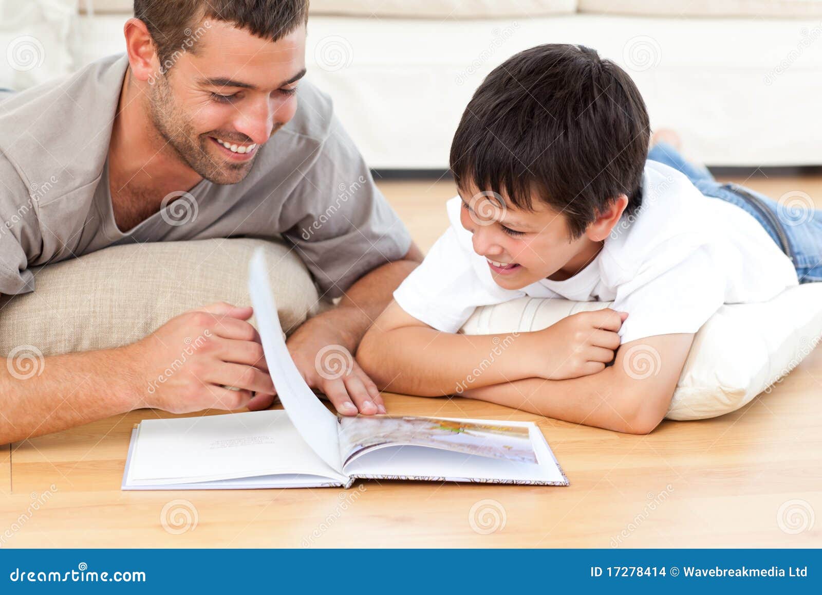 Cute Boy Reading a Book with His Father Stock Photo - Image of activity ...