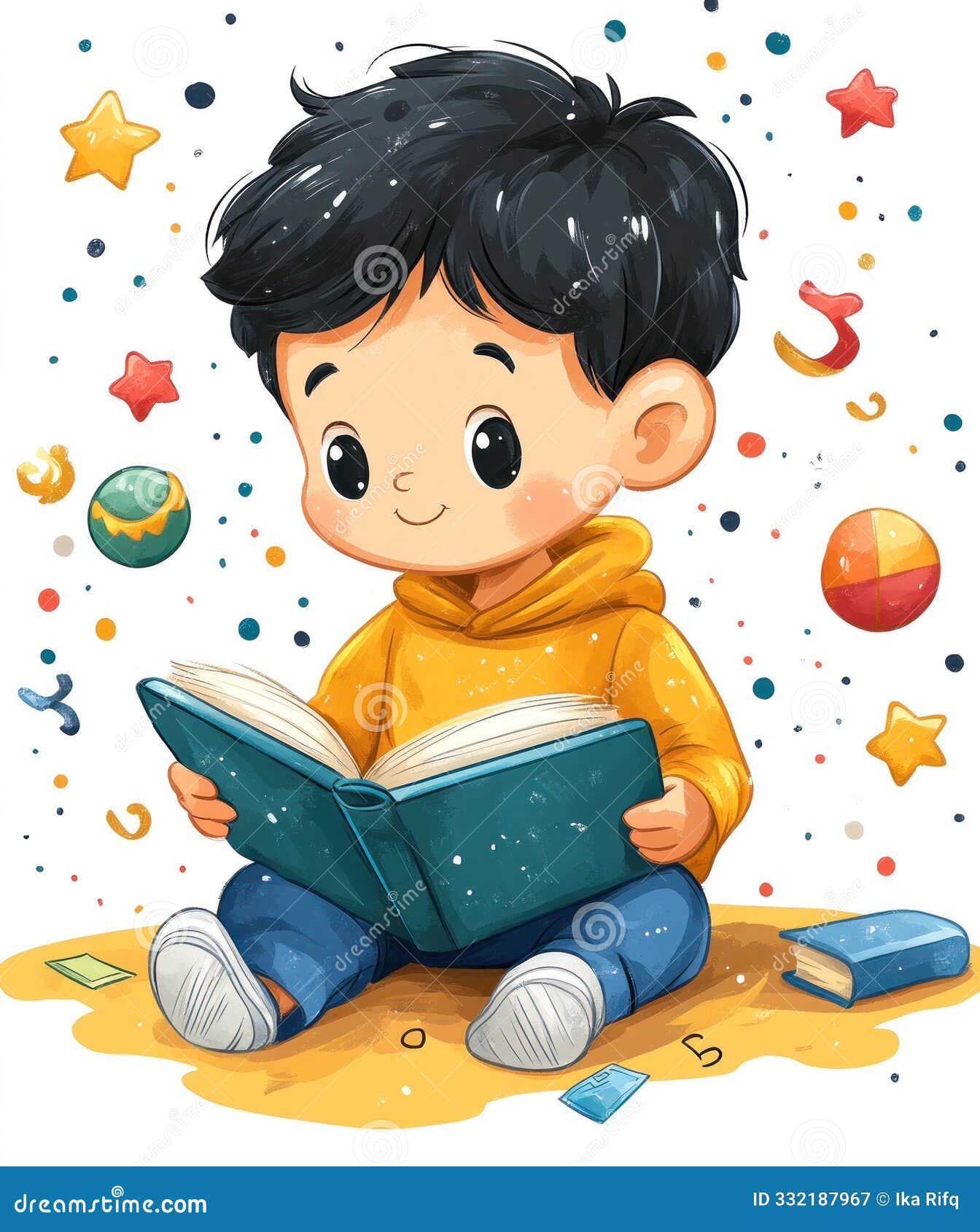 Cute Boy Reading a Book Illustration Stock Illustration - Illustration ...