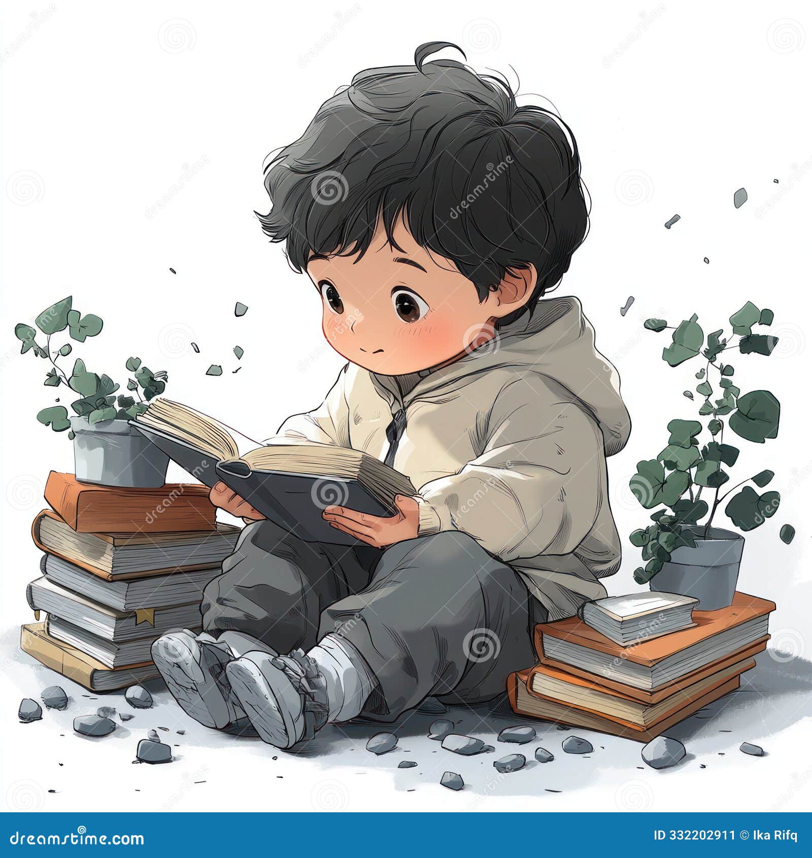 Cute Boy Reading Book Illustration Stock Illustration - Illustration of ...
