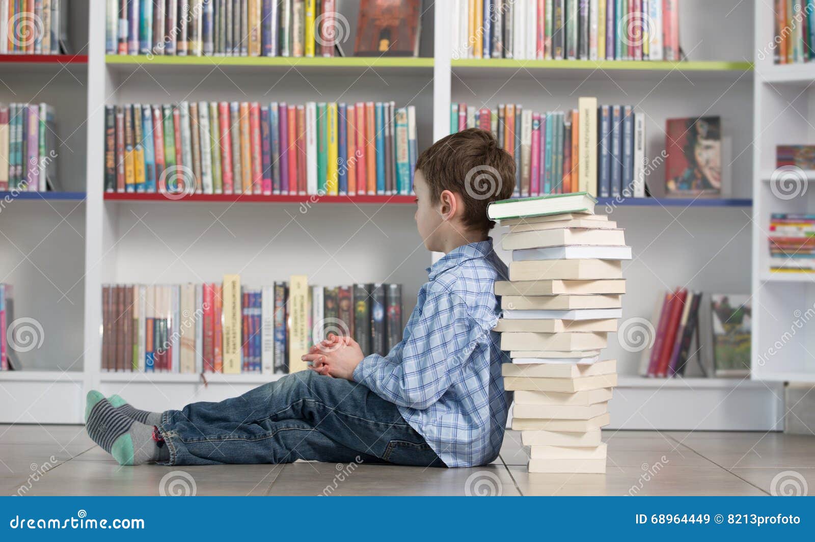 Cute Boy Reading Book in Library Stock Image - Image of class, college ...