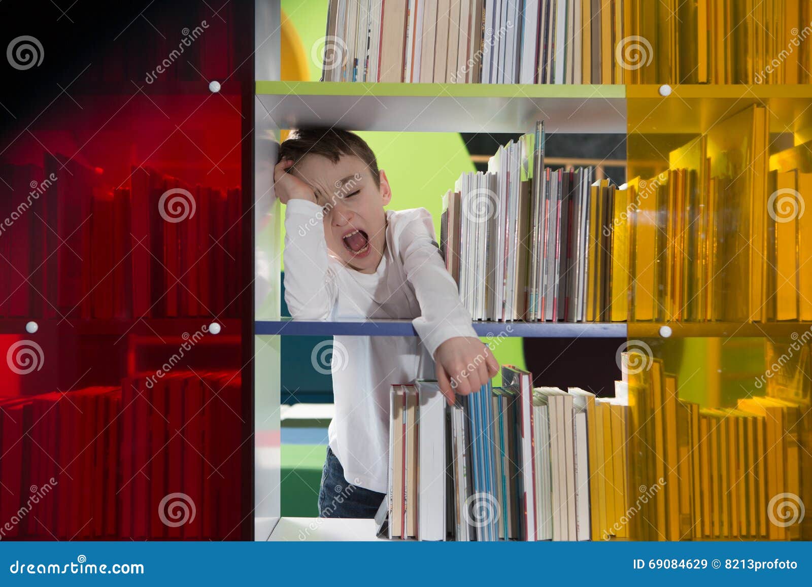 Cute Boy Reading Book in Library Stock Image - Image of little, learn ...