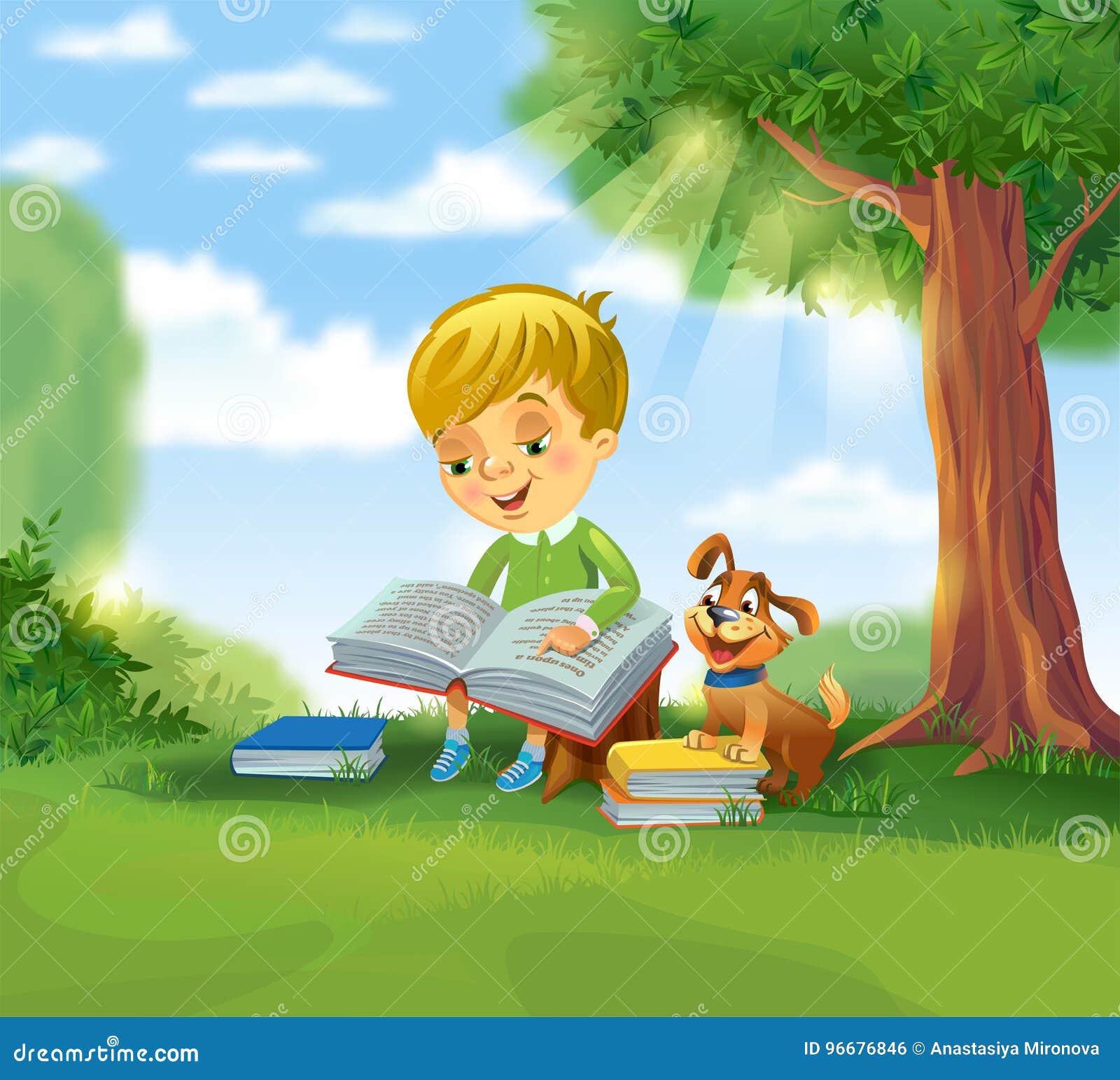 Cartoon Boy Sitting Under Tree