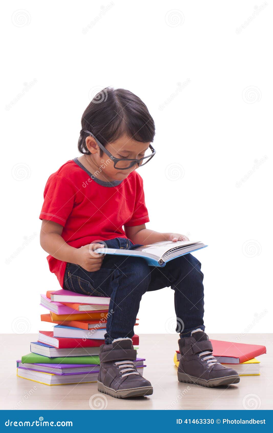 Cute boy reading stock photo. Image of heap, lesson, education - 41463330