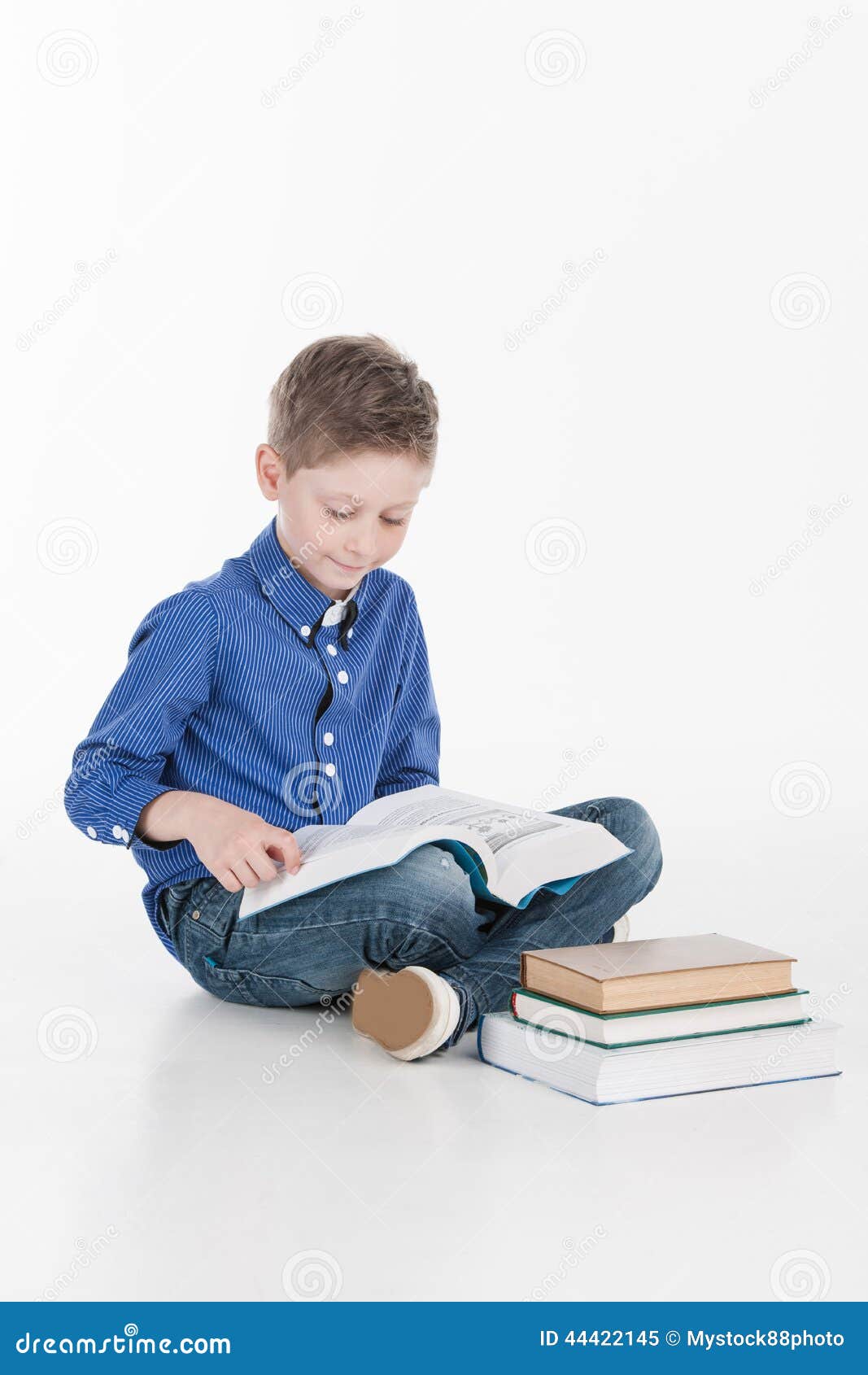 Cute Boy Reading Book on White. Stock Image - Image of little, curious ...