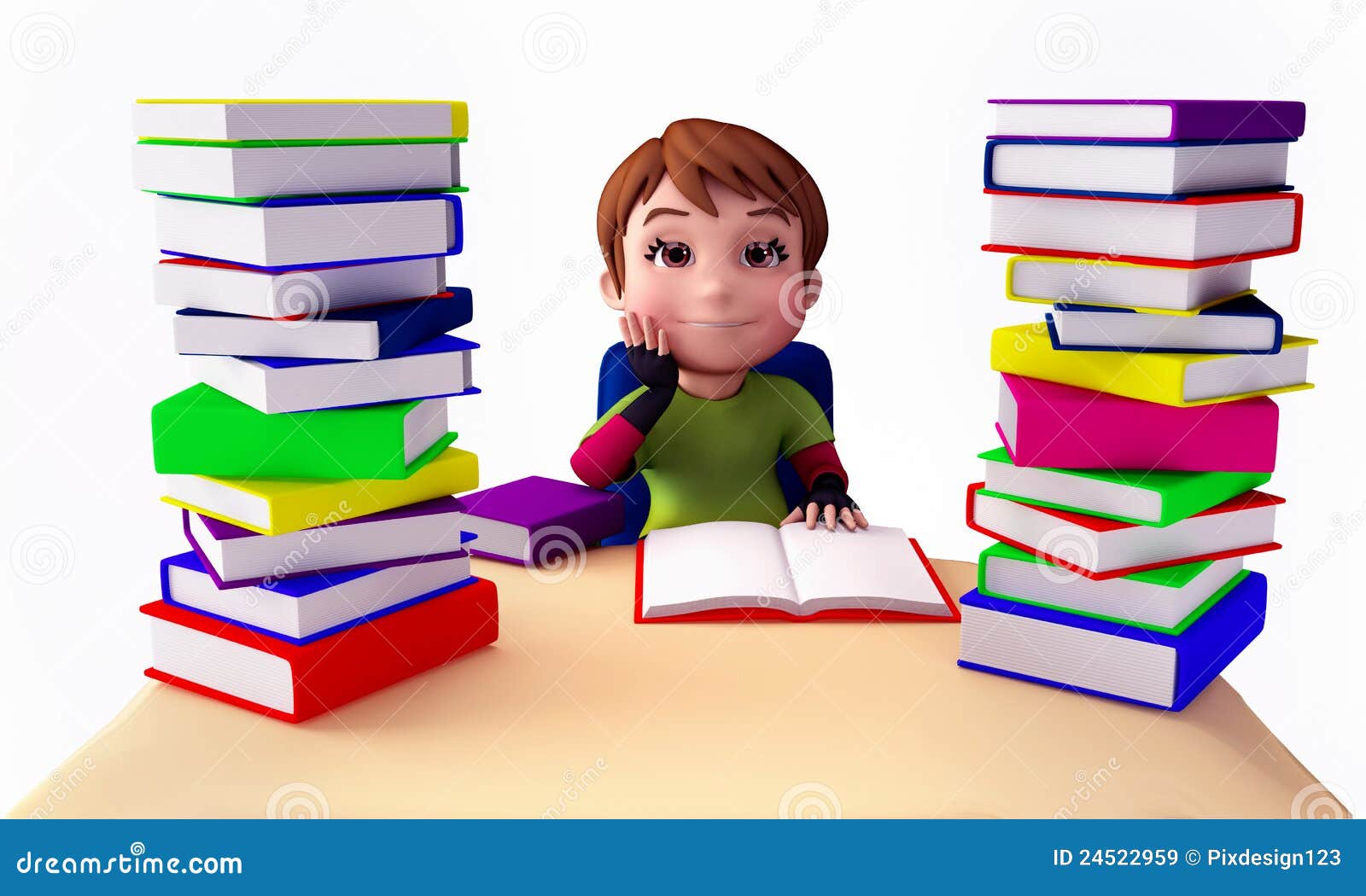 Royalty Free Stock Images: Cute boy reading lots of books. Image: 24522959