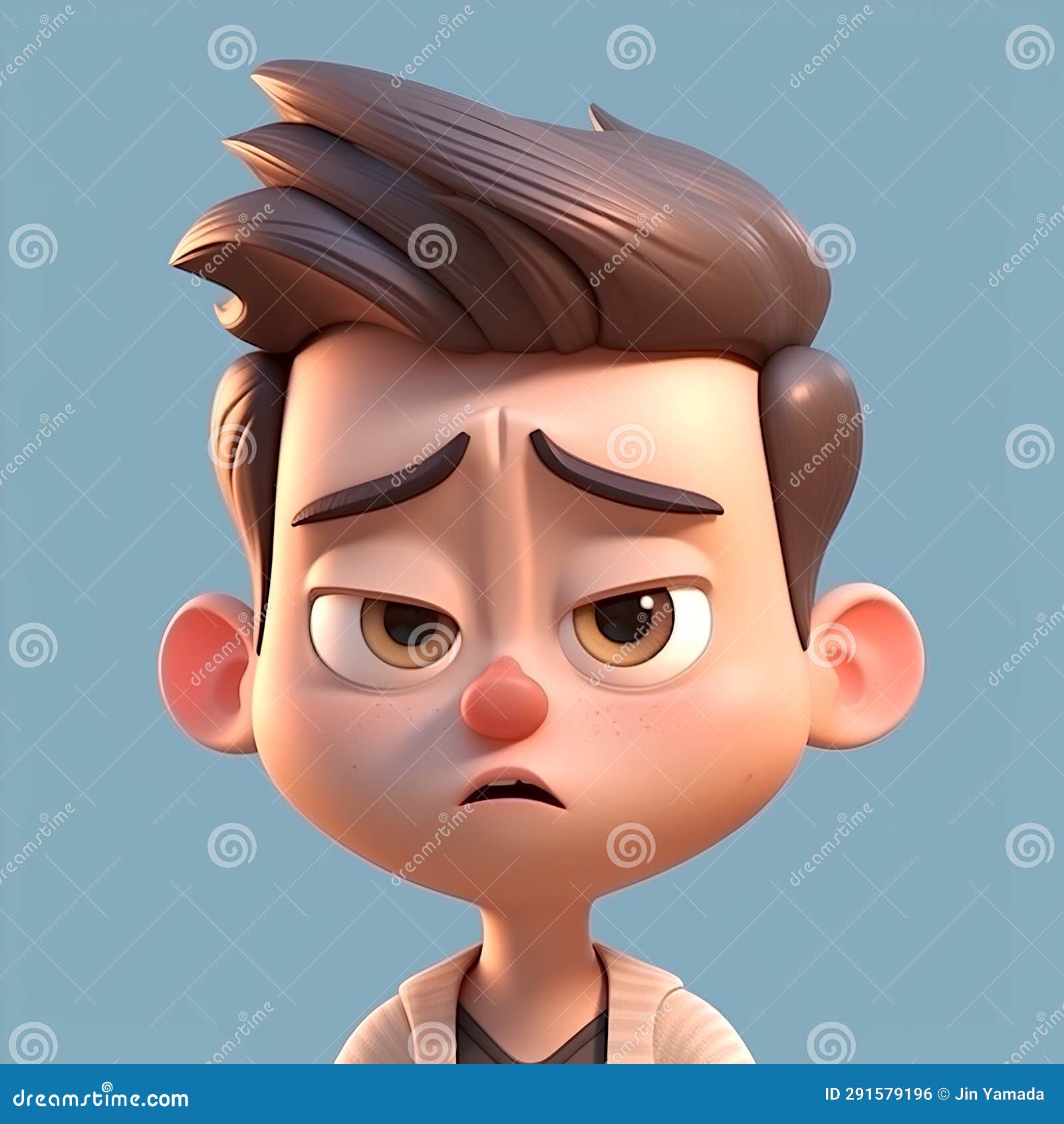 Cute Boy with Sad Expression, 3d Render, Blue Background Stock ...