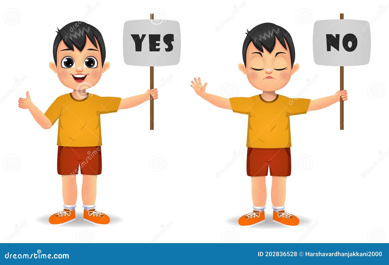 Cute Boy Saying Yes and No with Sign Stock Illustration - Illustration ...