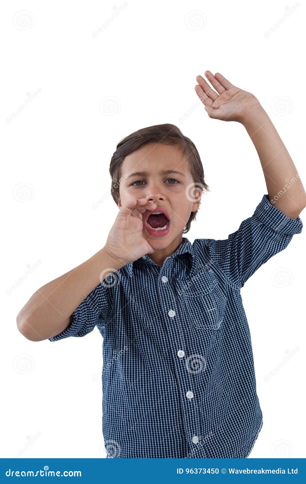 Cute Boy Shouting Against White Background Stock Photo - Image of ...
