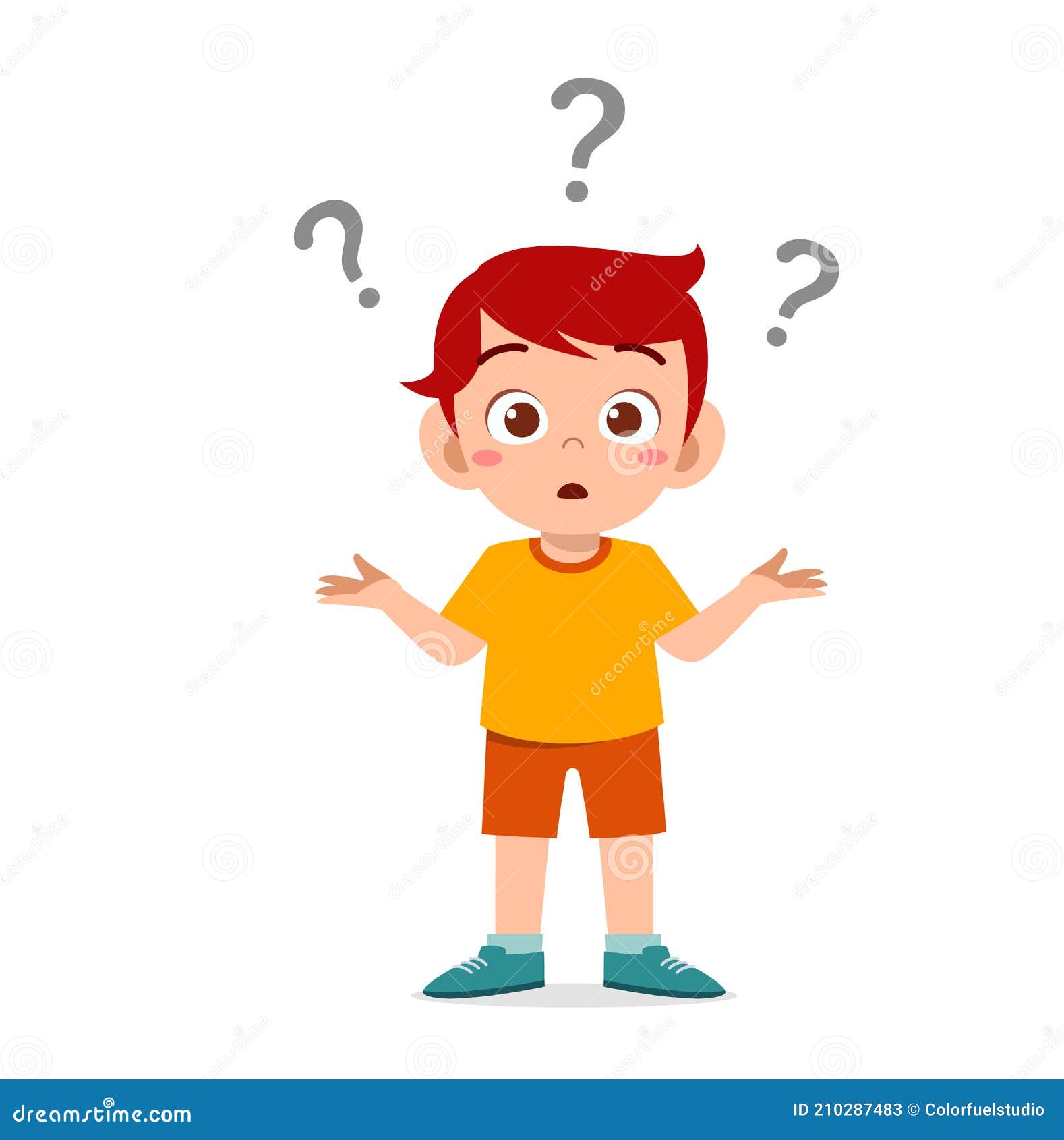 Cute Boy Show Confused Expression with Question Mark Stock Vector ...