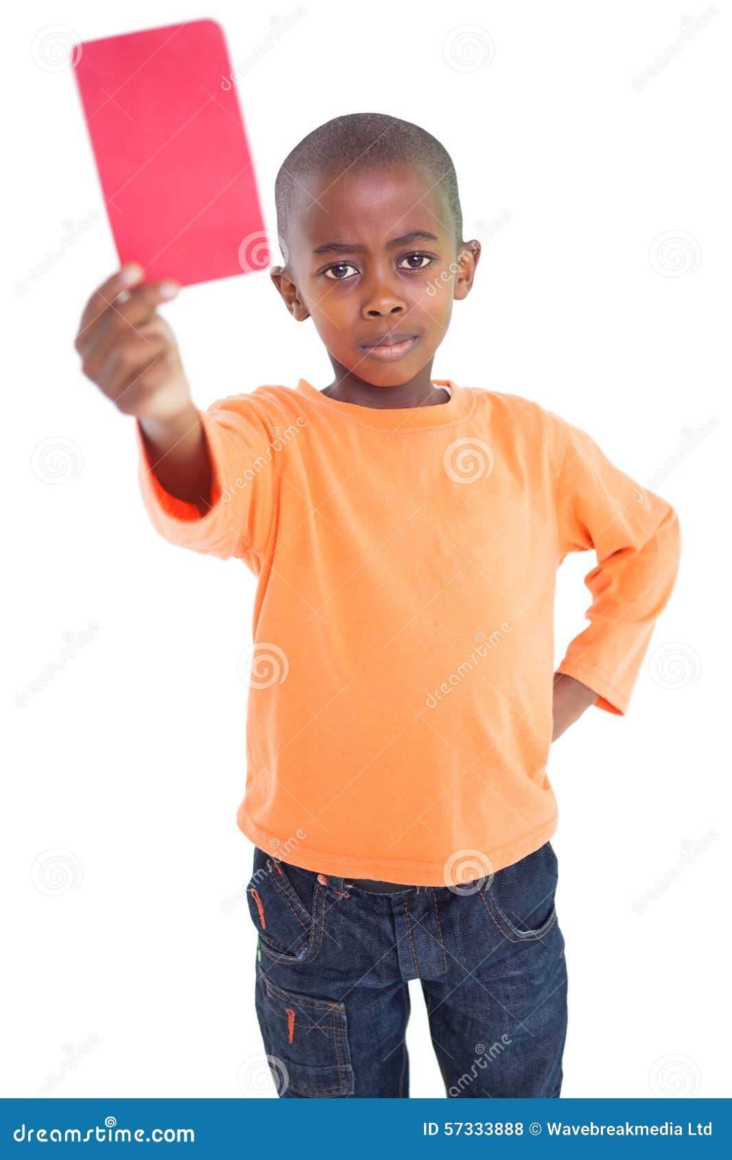 Cute boy showing red card stock photo. Image of frowning - 57333888