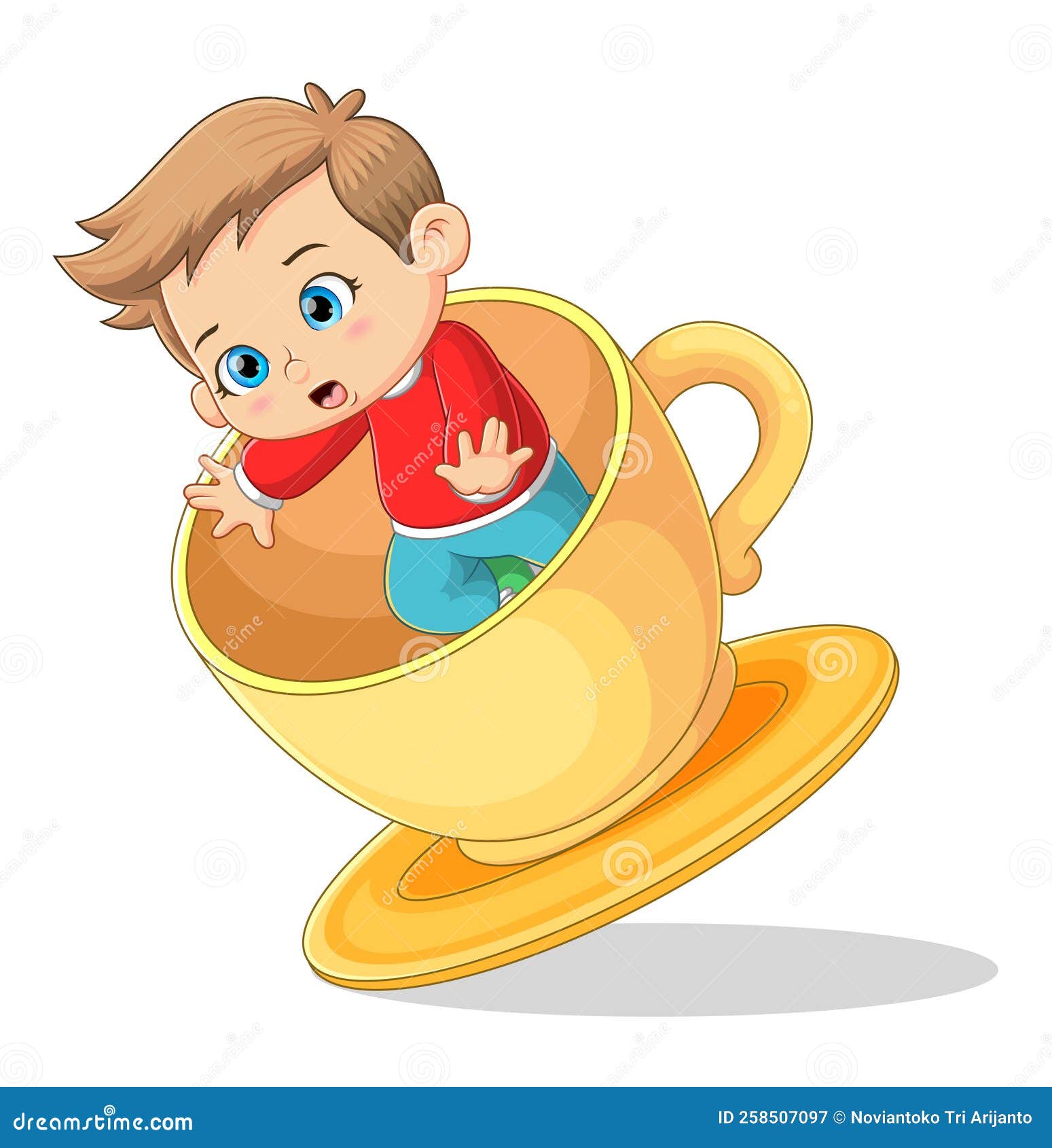 The Cute Boy is Sitting and Falling Down from the Cup Stock Vector ...