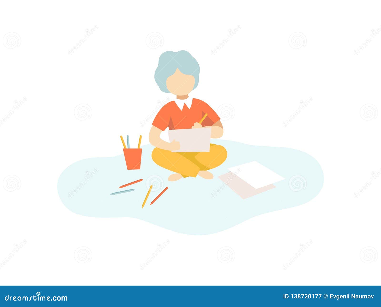 Cute Boy Sitting on Floor and Drawing with Pencils, Kids Creativity ...