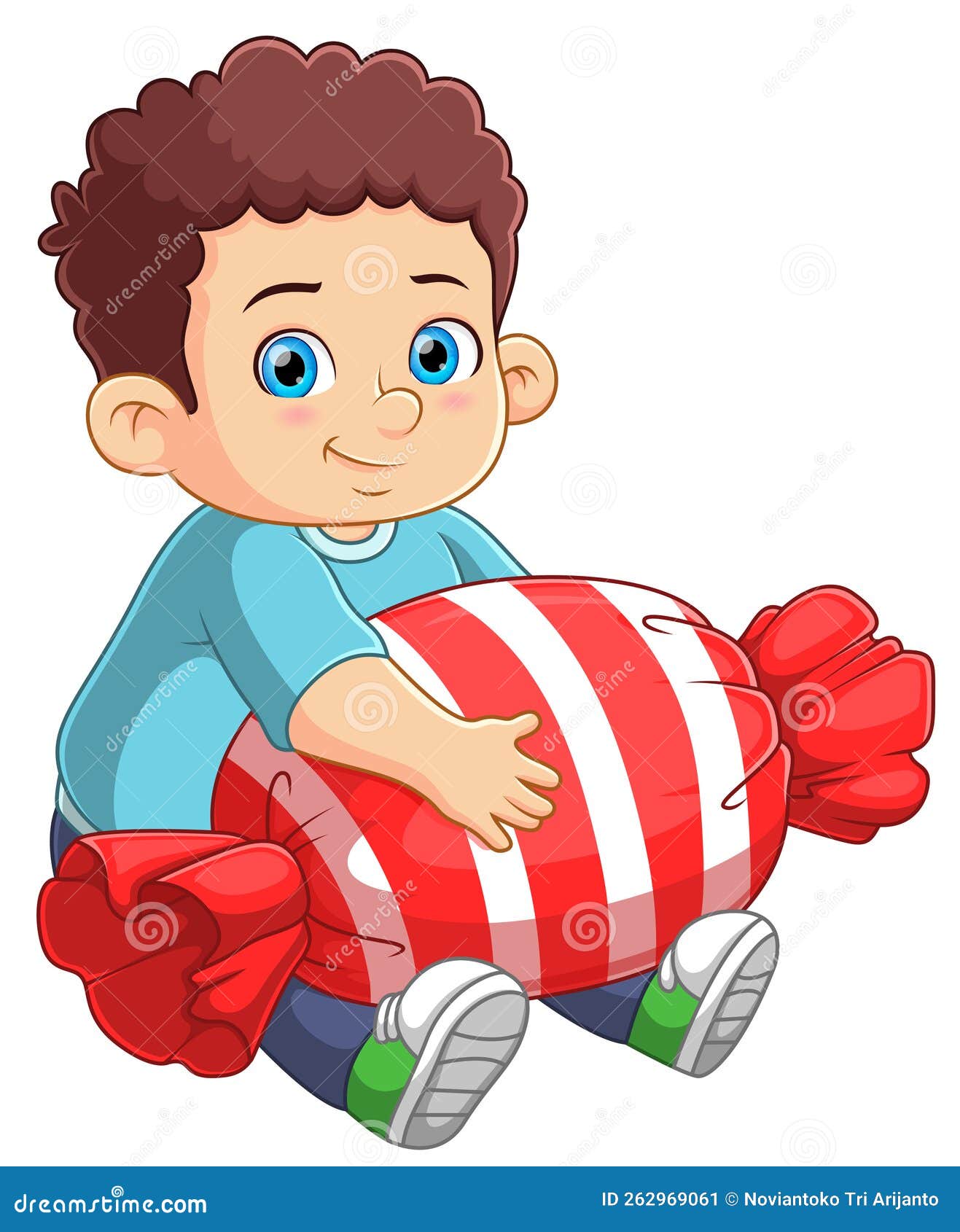 Cute Boy Sitting and Holding a Big Candy Stock Vector - Illustration of ...
