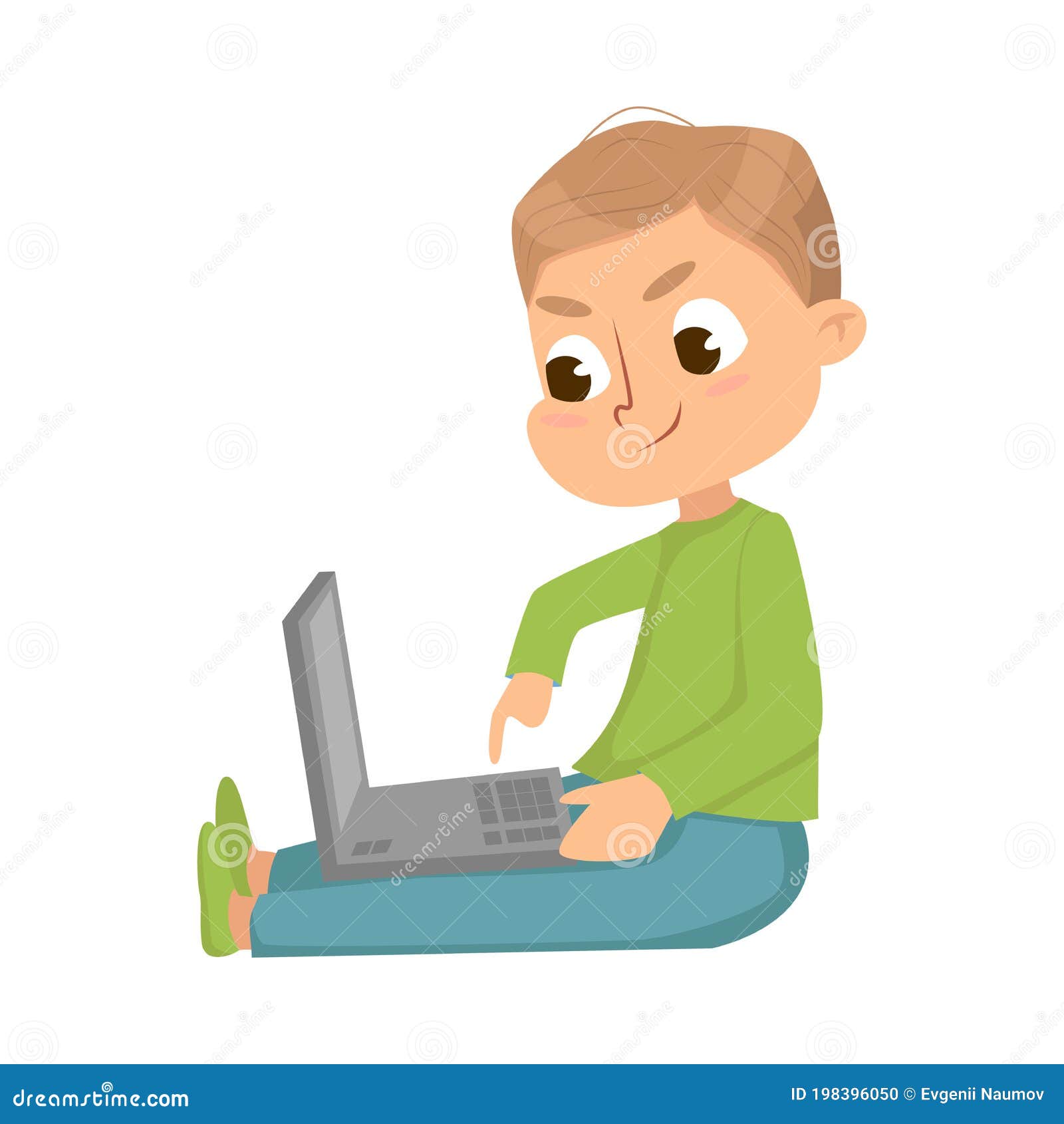 Cute Boy Sitting with Laptop Studying Computer Science Vector ...