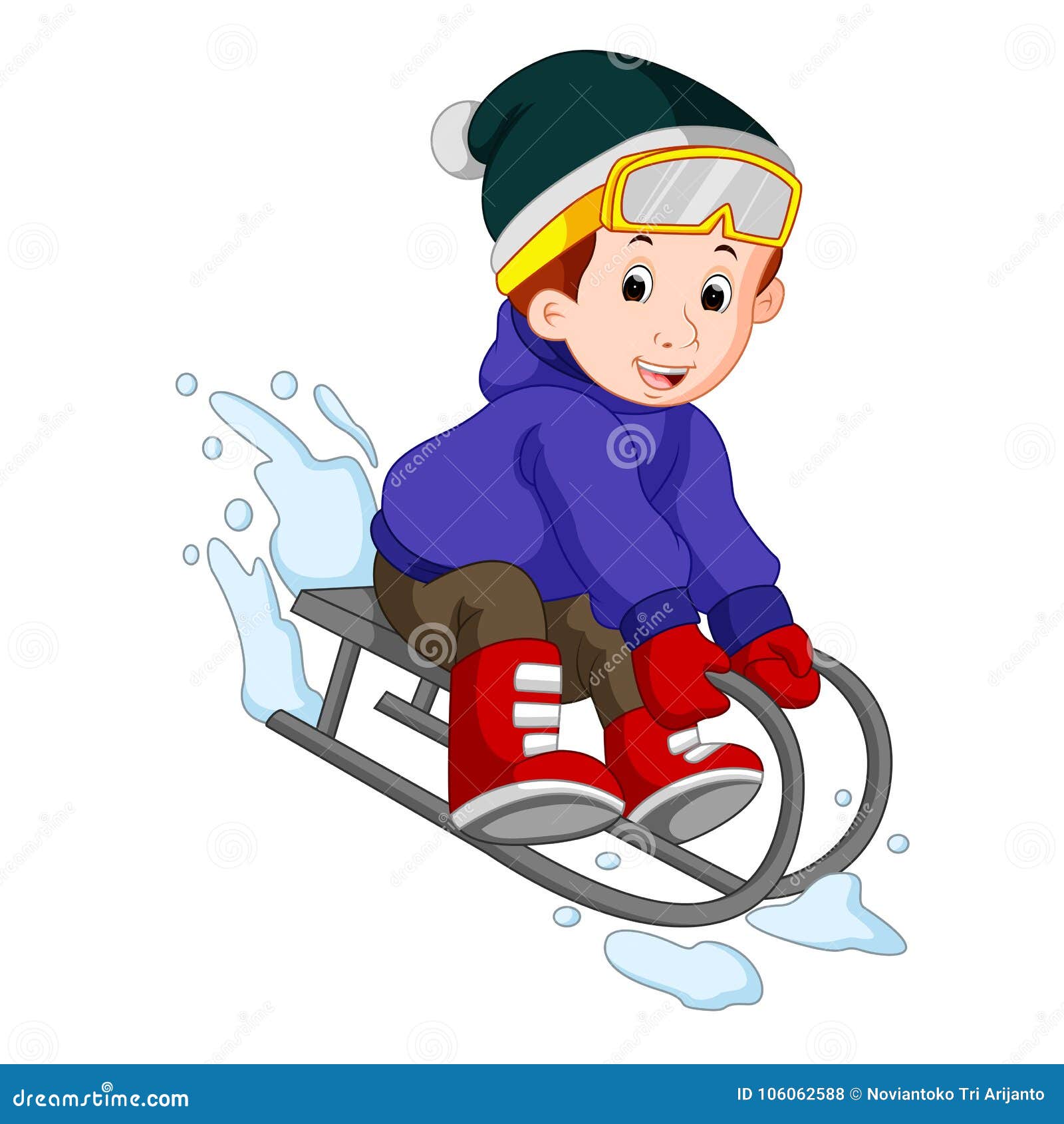 Cute boy sledding in snow stock vector. Illustration of leisure - 106062588