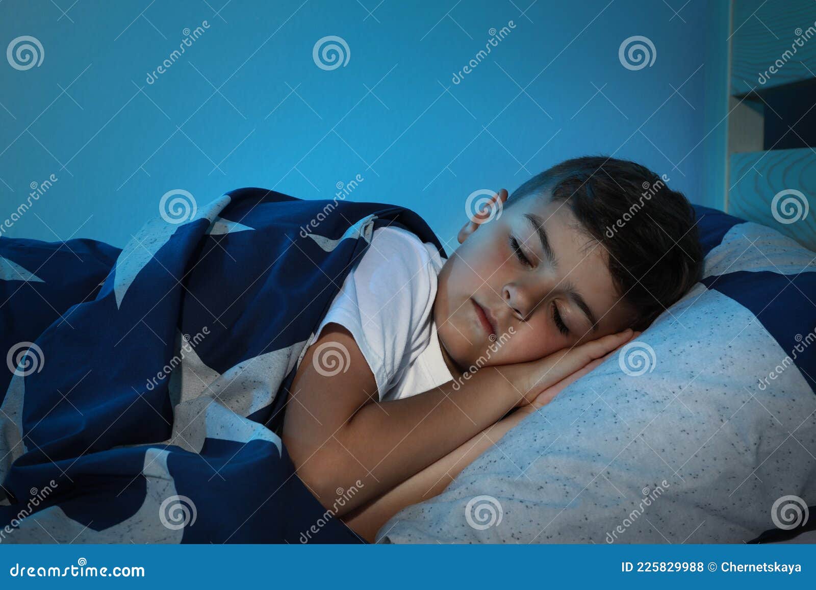 Cute Boy Sleeping at Home. Bedtime Stock Photo - Image of beautiful ...