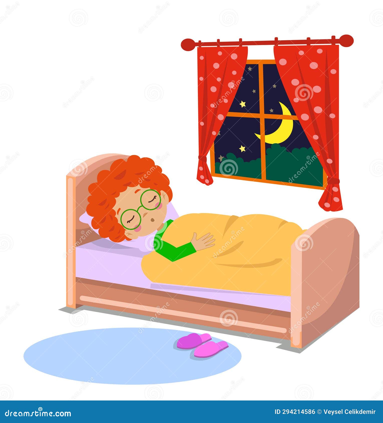 Cute boy sleeping at night stock illustration. Illustration of bedtime ...