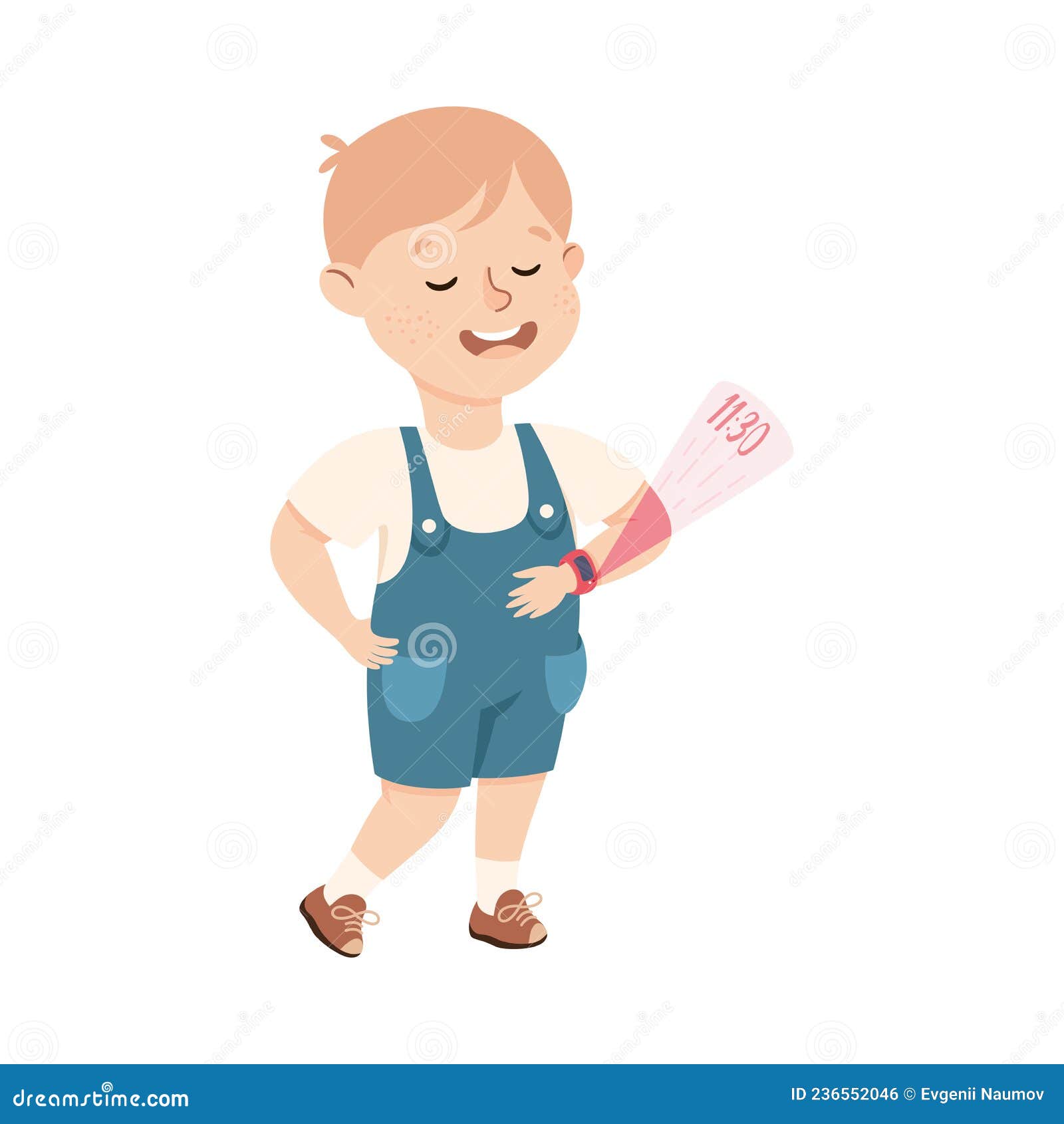 Cute Boy with Smartwatch Noticing Time Vector Illustration Stock Vector ...