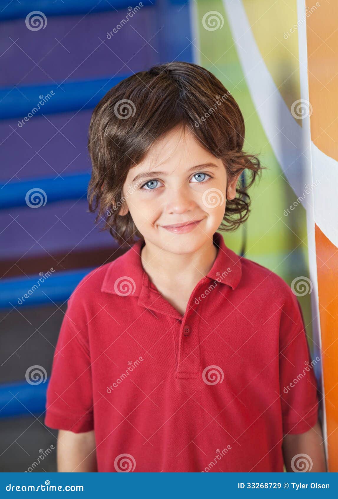 Cute Boy Smiling in Kindergarten Stock Image - Image of playhouse ...
