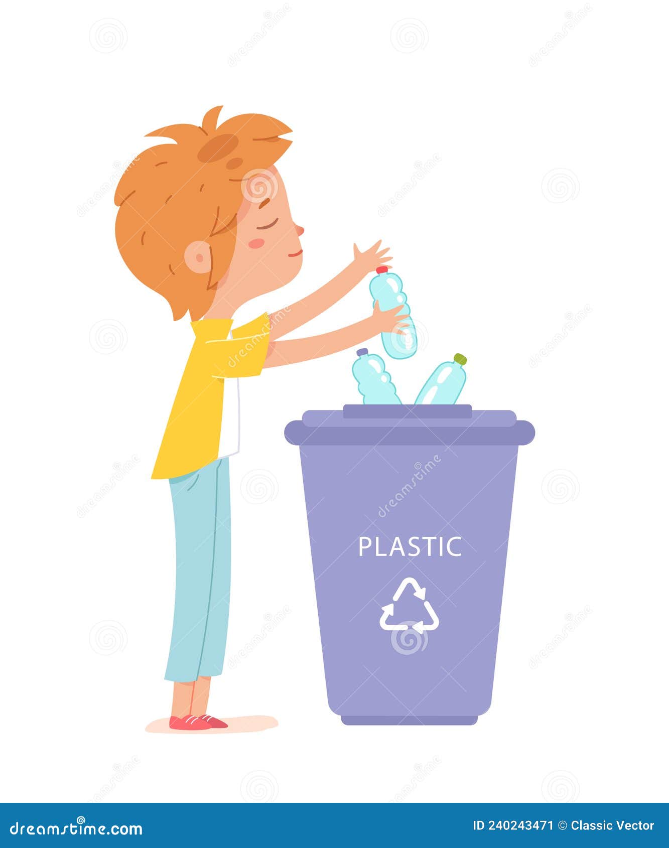 Cute Boy Sorting Trash And Garbage For Recycling Cartoon Vector ...