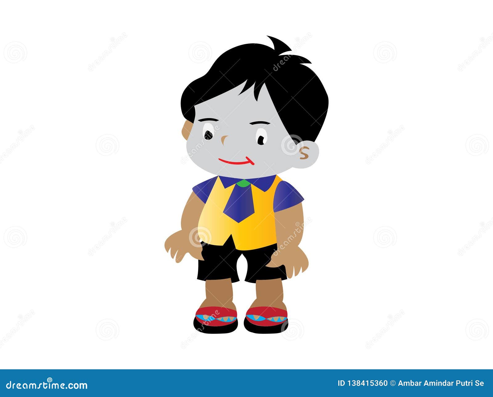 The Cute Boy Standing Alone Stock Illustration - Illustration of face ...