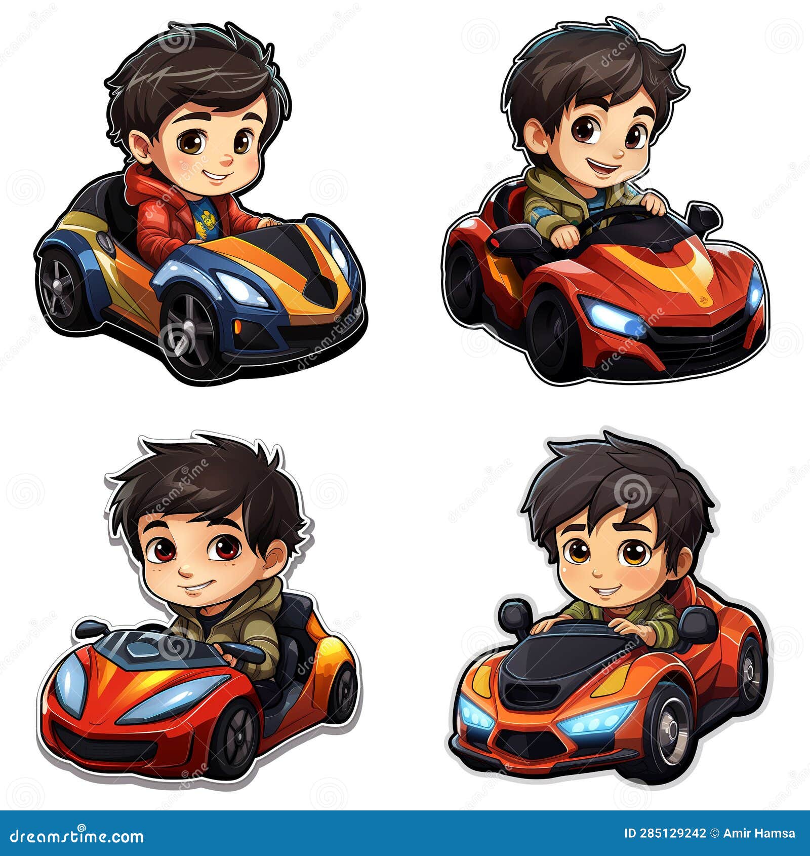 Cute Boy Sticker with His Vehicle Stock Illustration - Illustration of ...