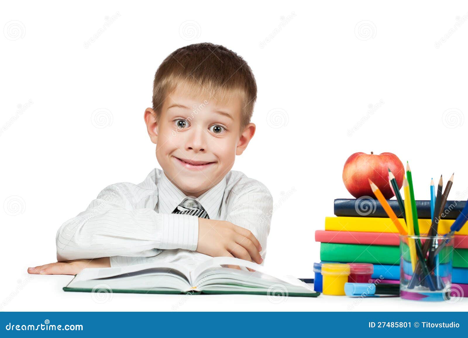 Cute Boy Student with Books and Pencils Stock Image - Image of cute ...