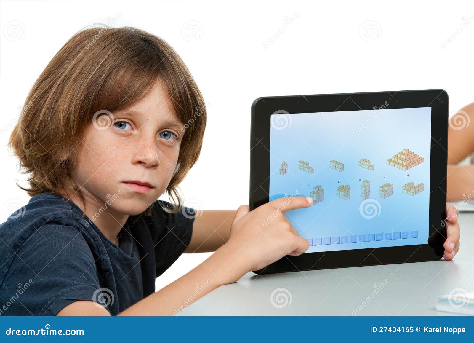 Cute Boy Student Pointing on Tablet. Stock Image - Image of cute ...