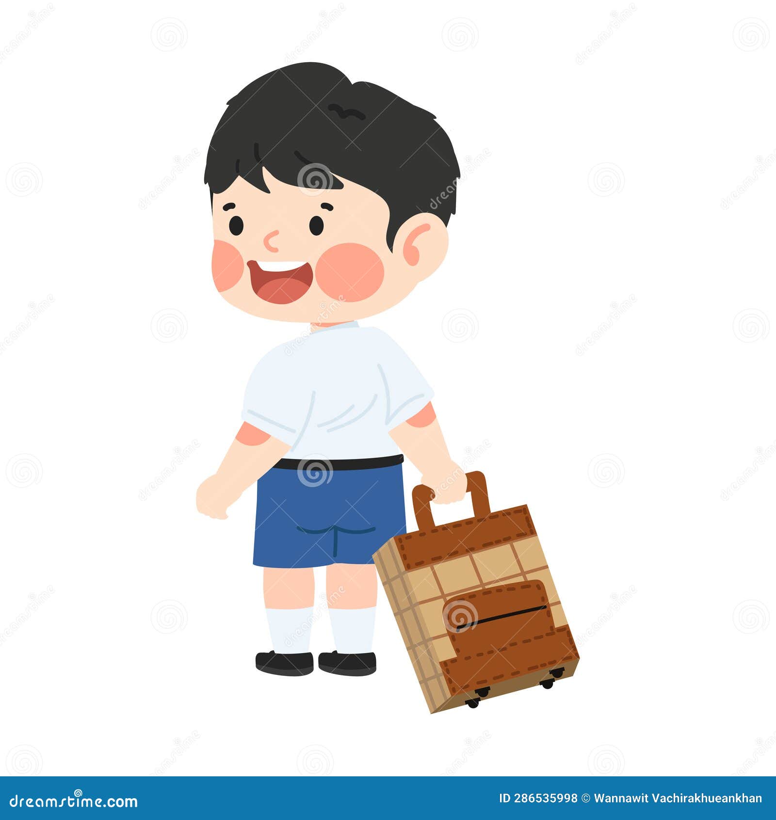Cute Boy Student Pulling Luggage Stock Vector - Illustration of playful ...