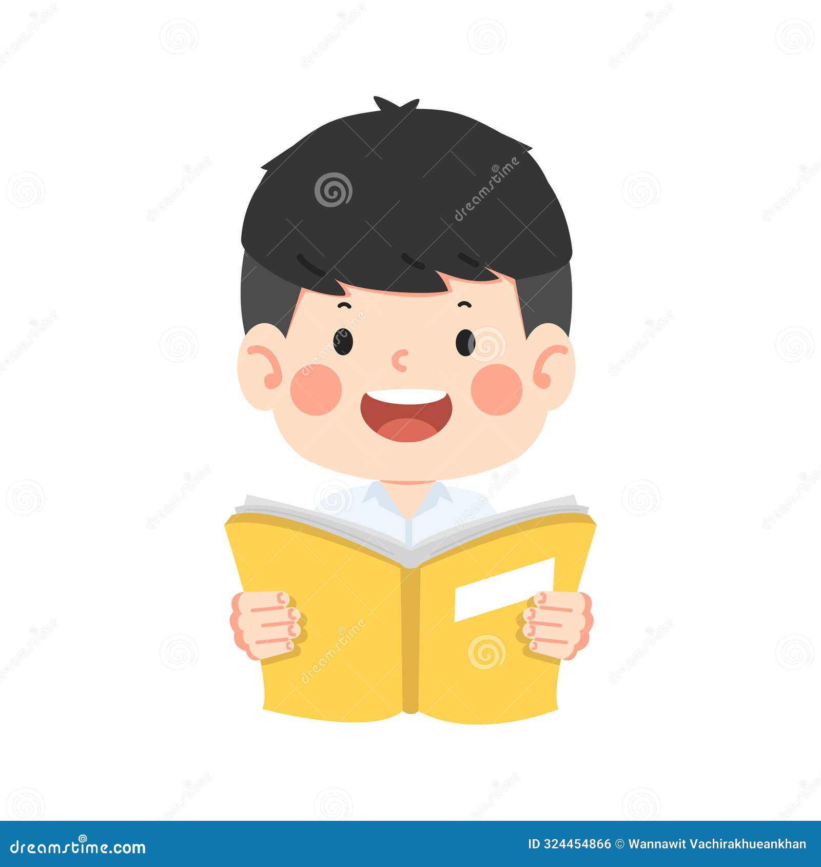 Cute Boy Student Reading a Book Stock Illustration - Illustration of ...