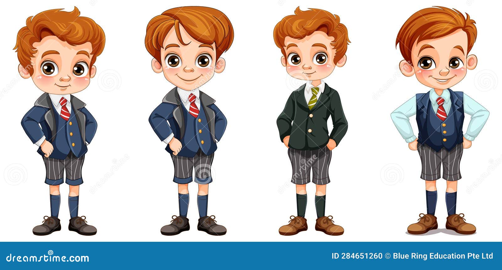 Cute Boy Student in Uniform Set Stock Vector - Illustration of happy ...