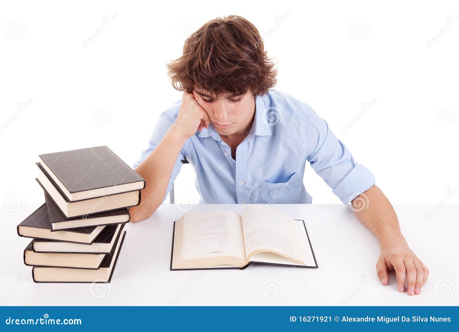 Cute Boy Studying and Reading a Book on His Desk Stock Image - Image of ...