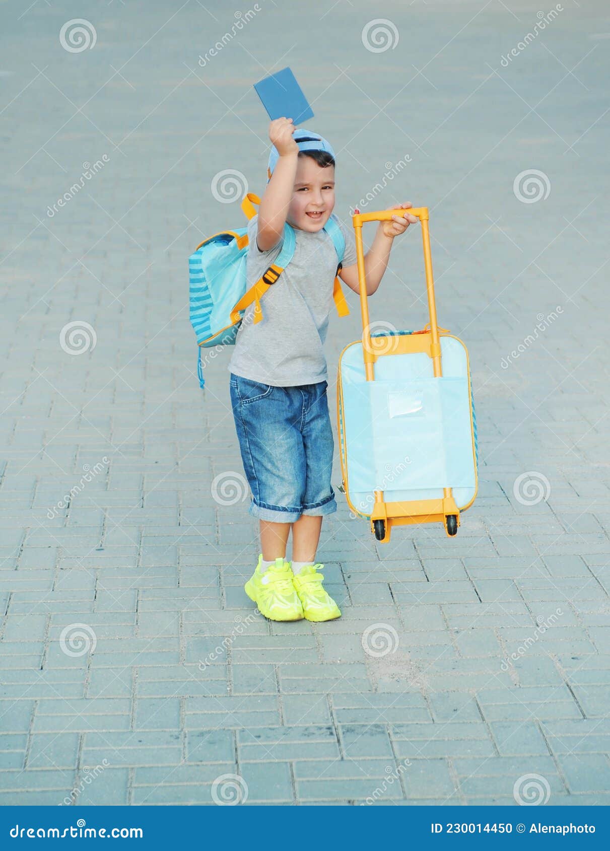 Cute Boy with Suitcase on the Road. Stock Photo - Image of cute ...