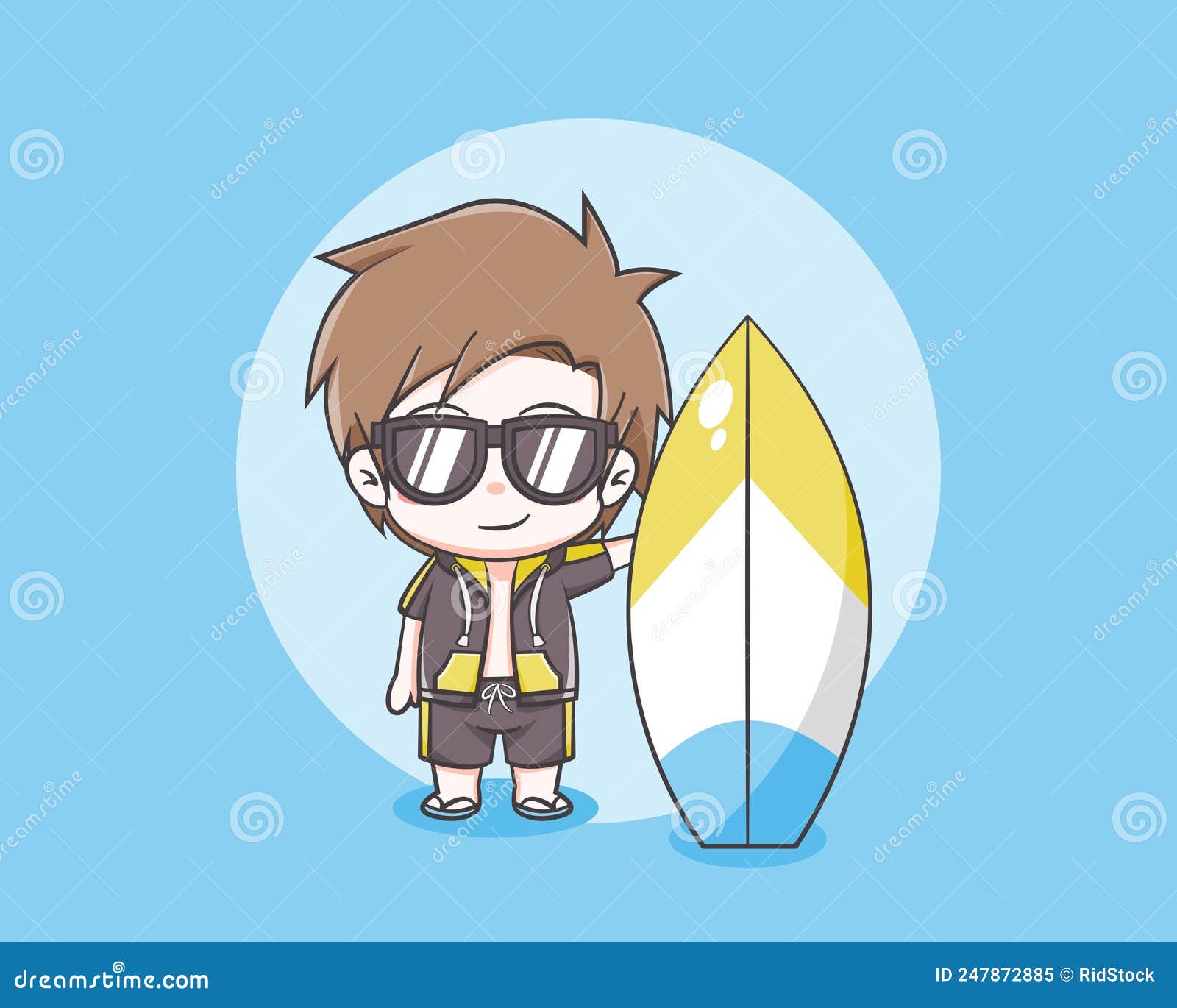 Cute Boy in Summer Time Cartoon Illustration Stock Vector ...