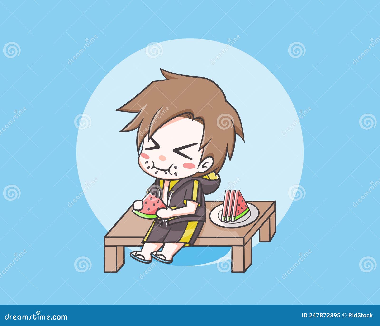Cute Boy in Summer Time Cartoon Illustration Stock Vector ...