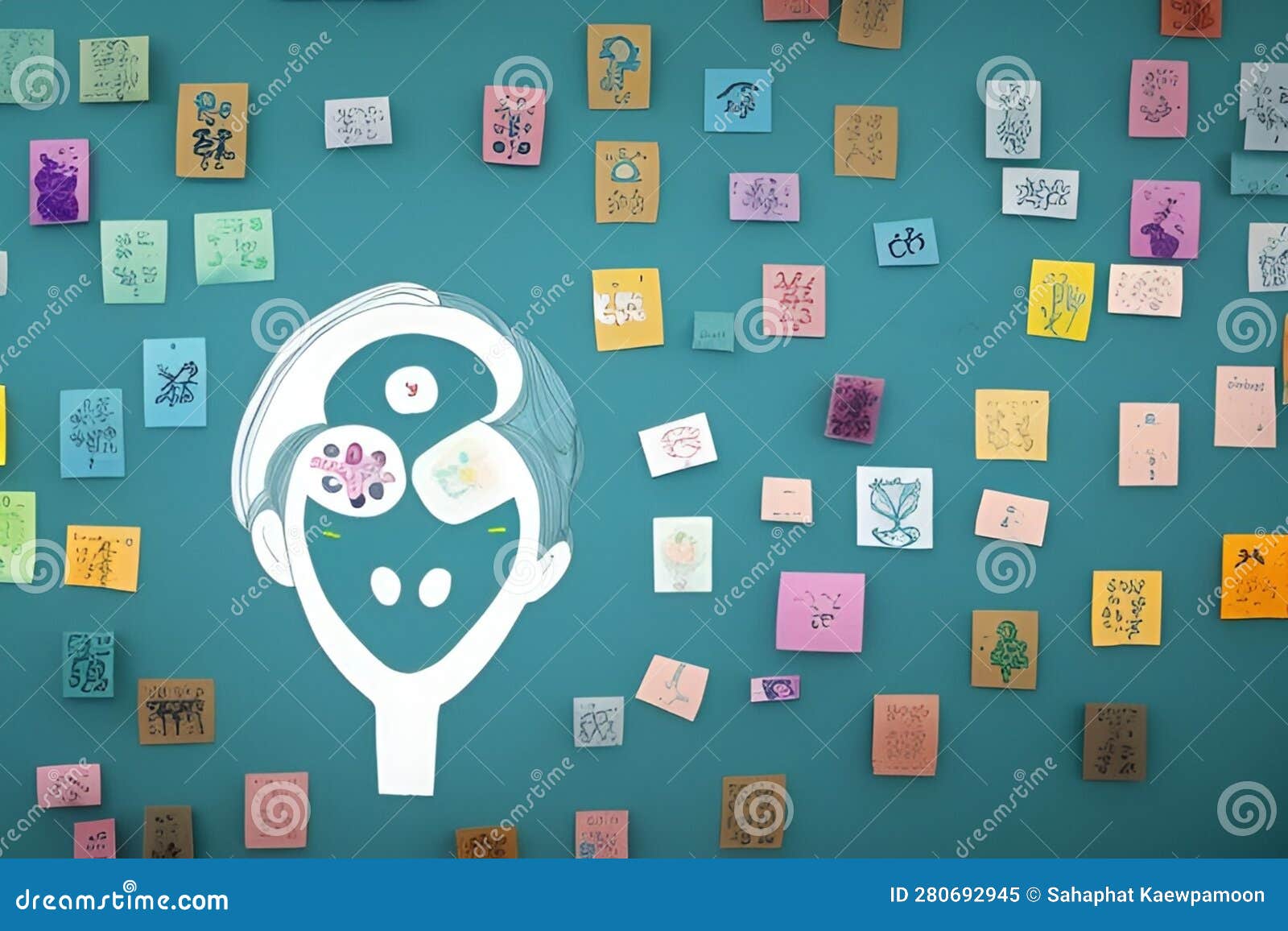 Cute Boy Surrounded by Notes Against Blue Background with Vignette ...