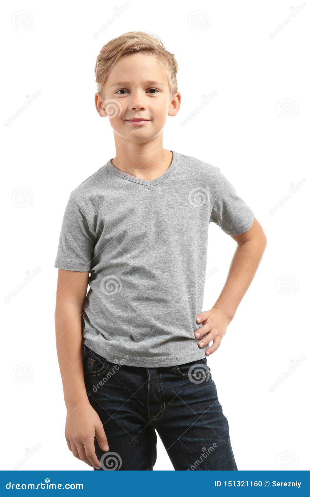 Cute Boy in T-shirt on White Background Stock Photo - Image of color ...