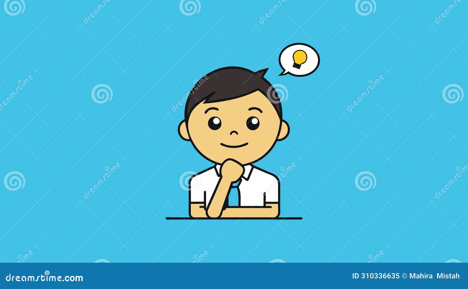 Cute Boy Thinking while Working on His School Project Stock Vector ...