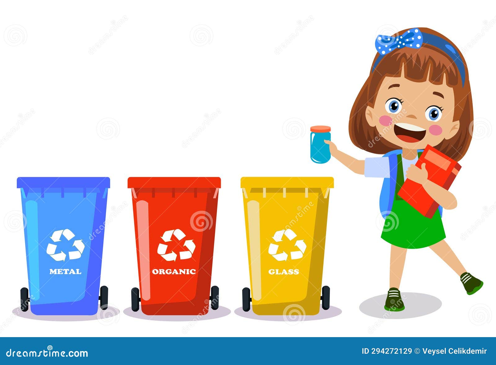 Cute Boy Throwing Trash in Recycle Bin Stock Illustration ...