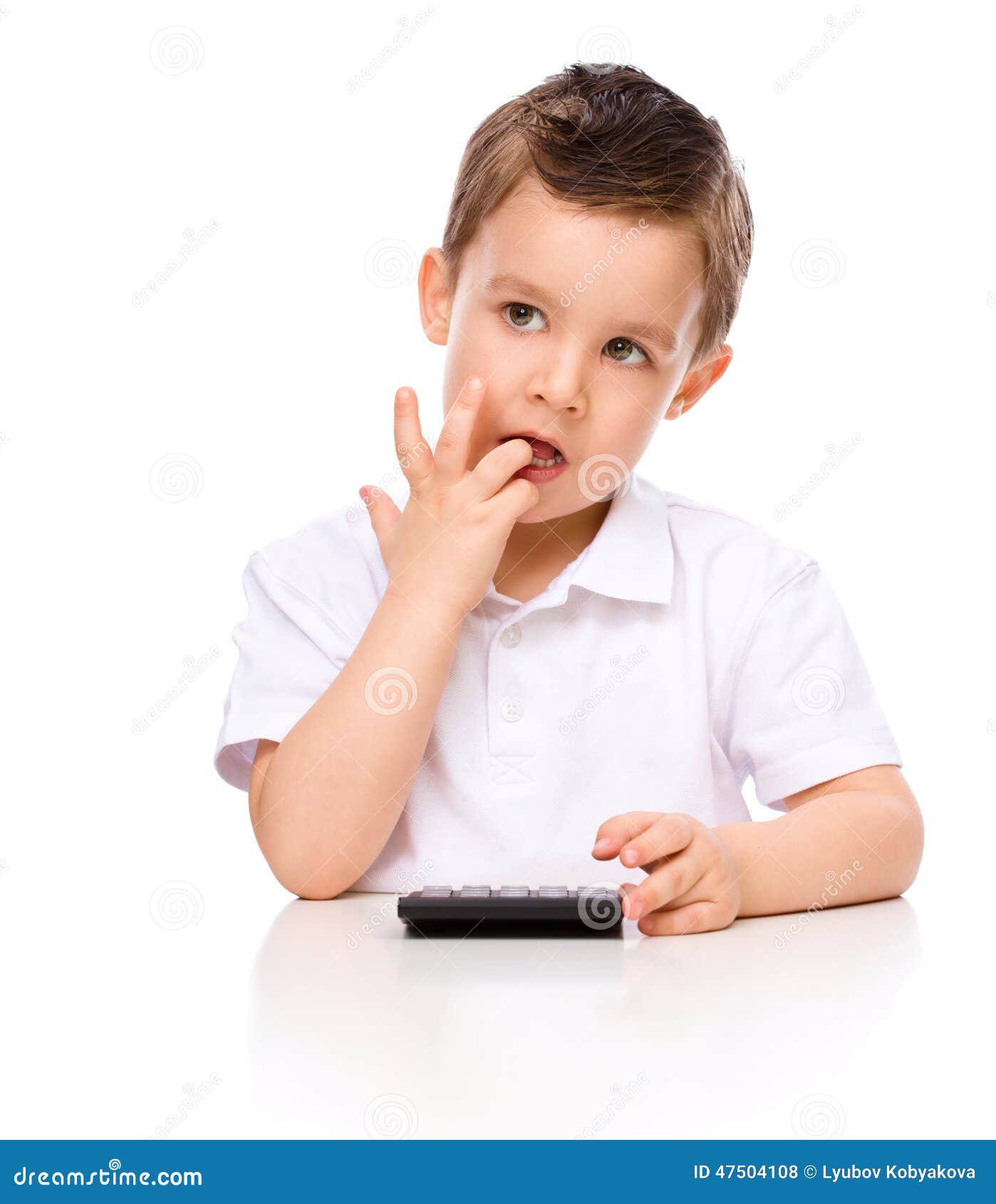Cute Boy is Using Calculator Stock Photo - Image of male, activity ...