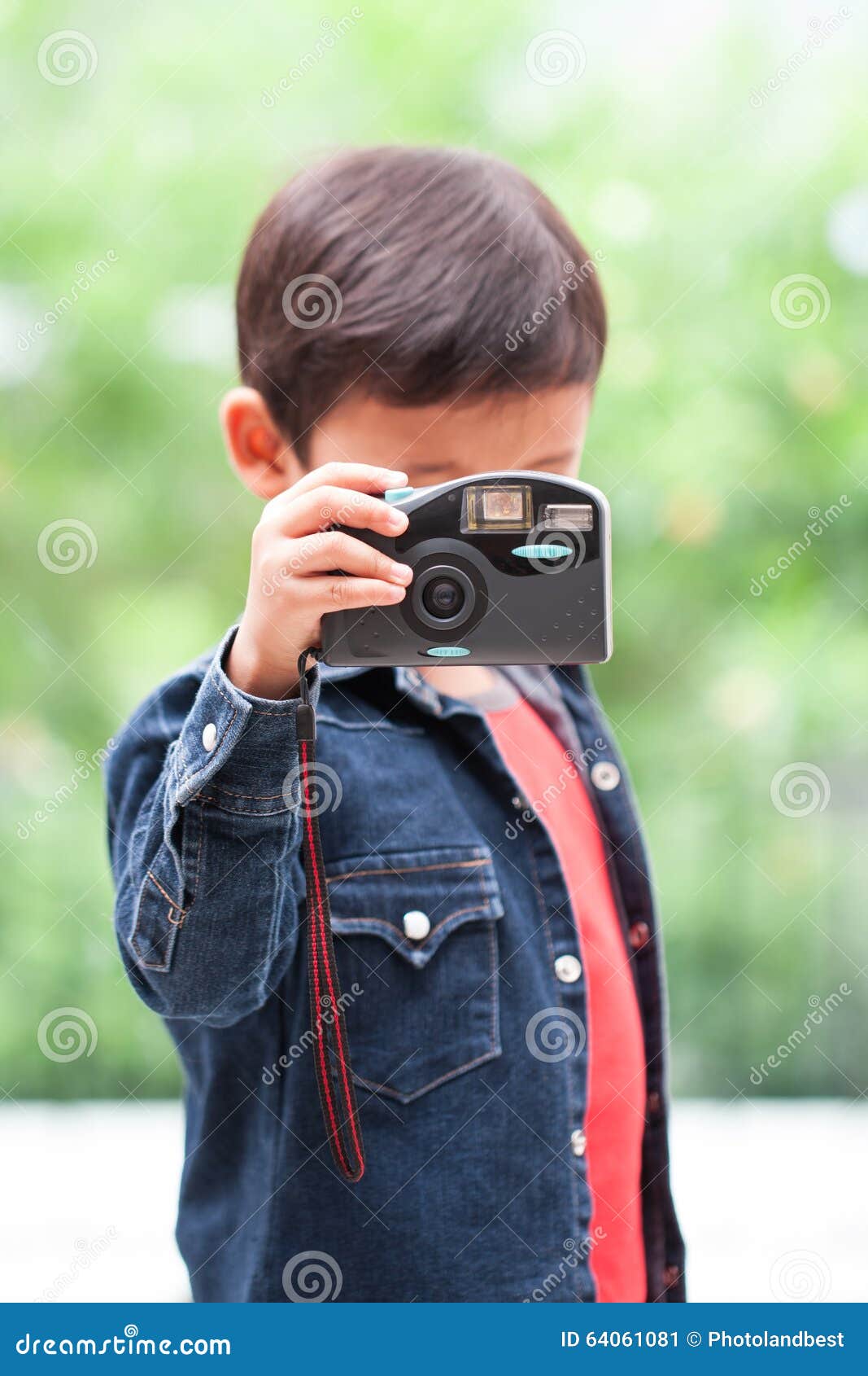 Cute Boy Using Compact Camera. Stock Image - Image of people, lens ...