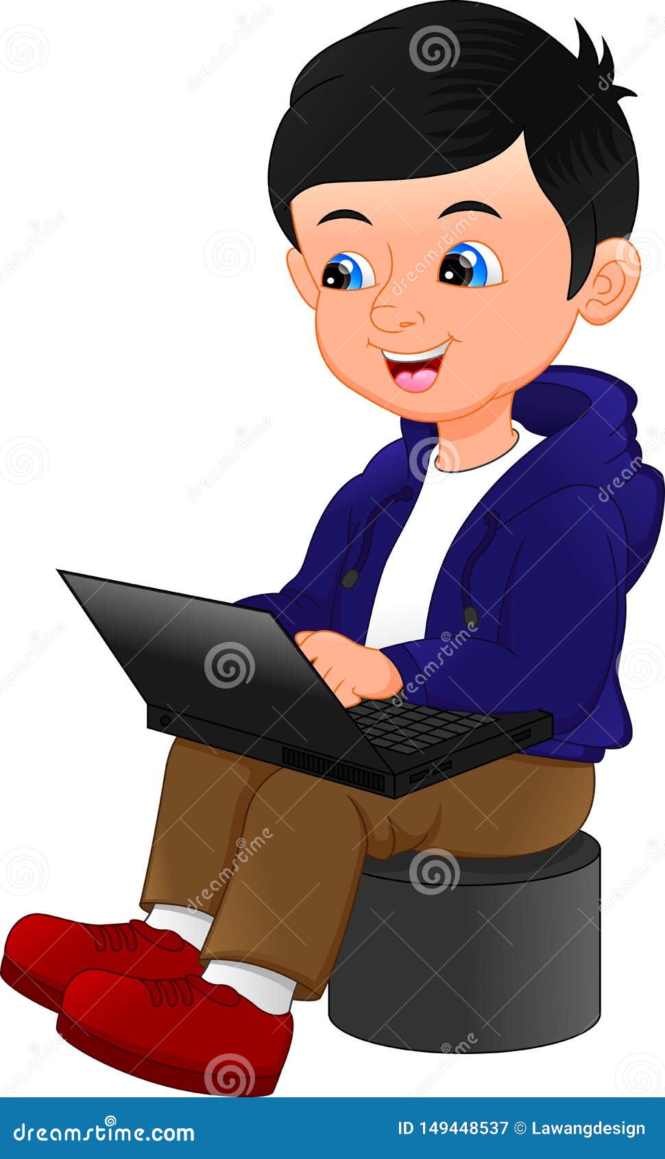 Cute boy using laptop stock vector. Illustration of activity - 149448537