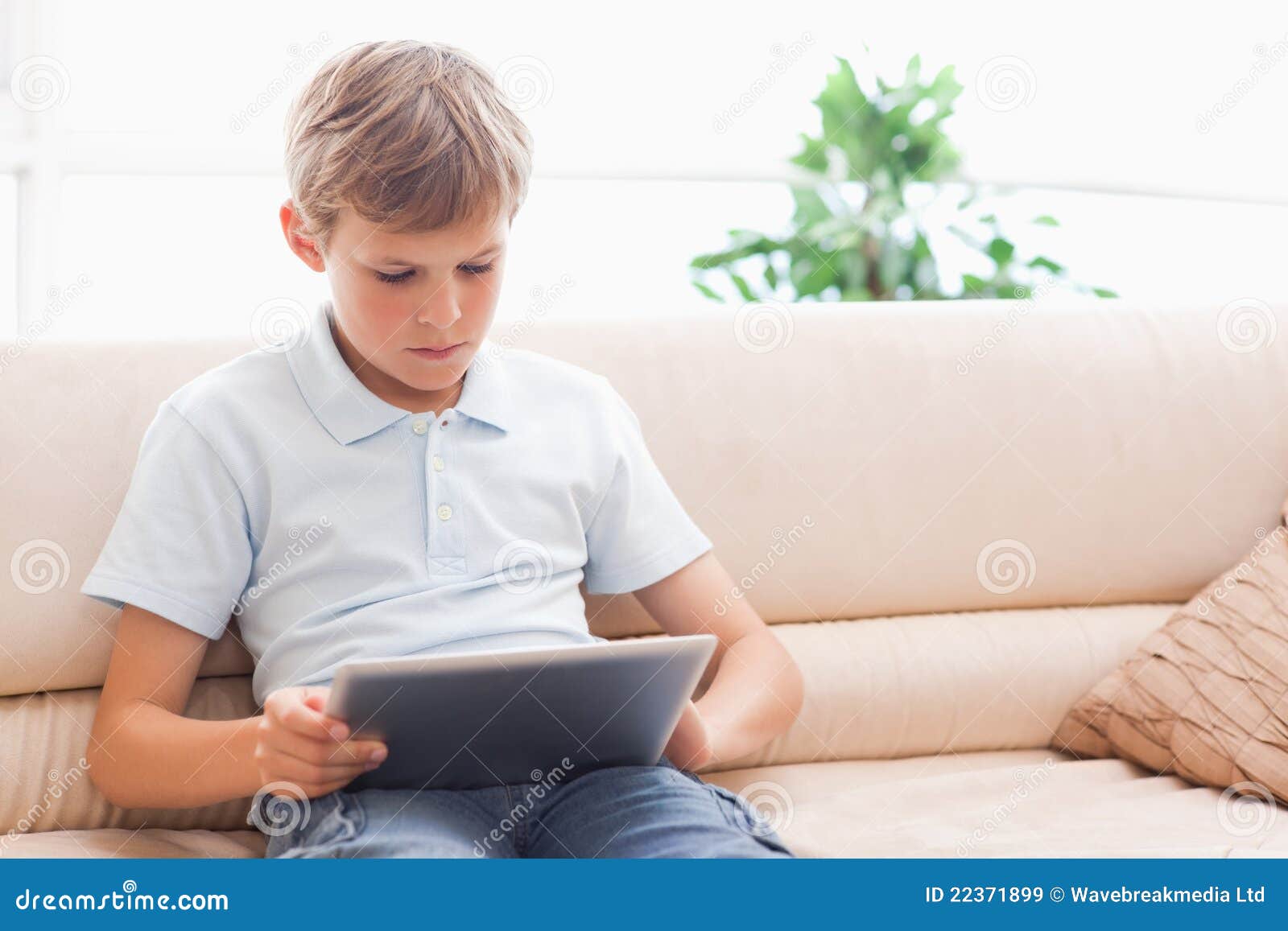 Cute Boy Using Tablet Computer Stock Image - Image of gaming, enjoyment ...