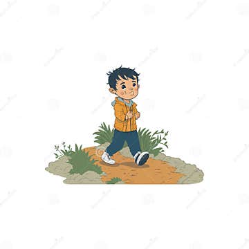 Cute Boy Walking on the Path Vector Illustration Stock Illustration ...